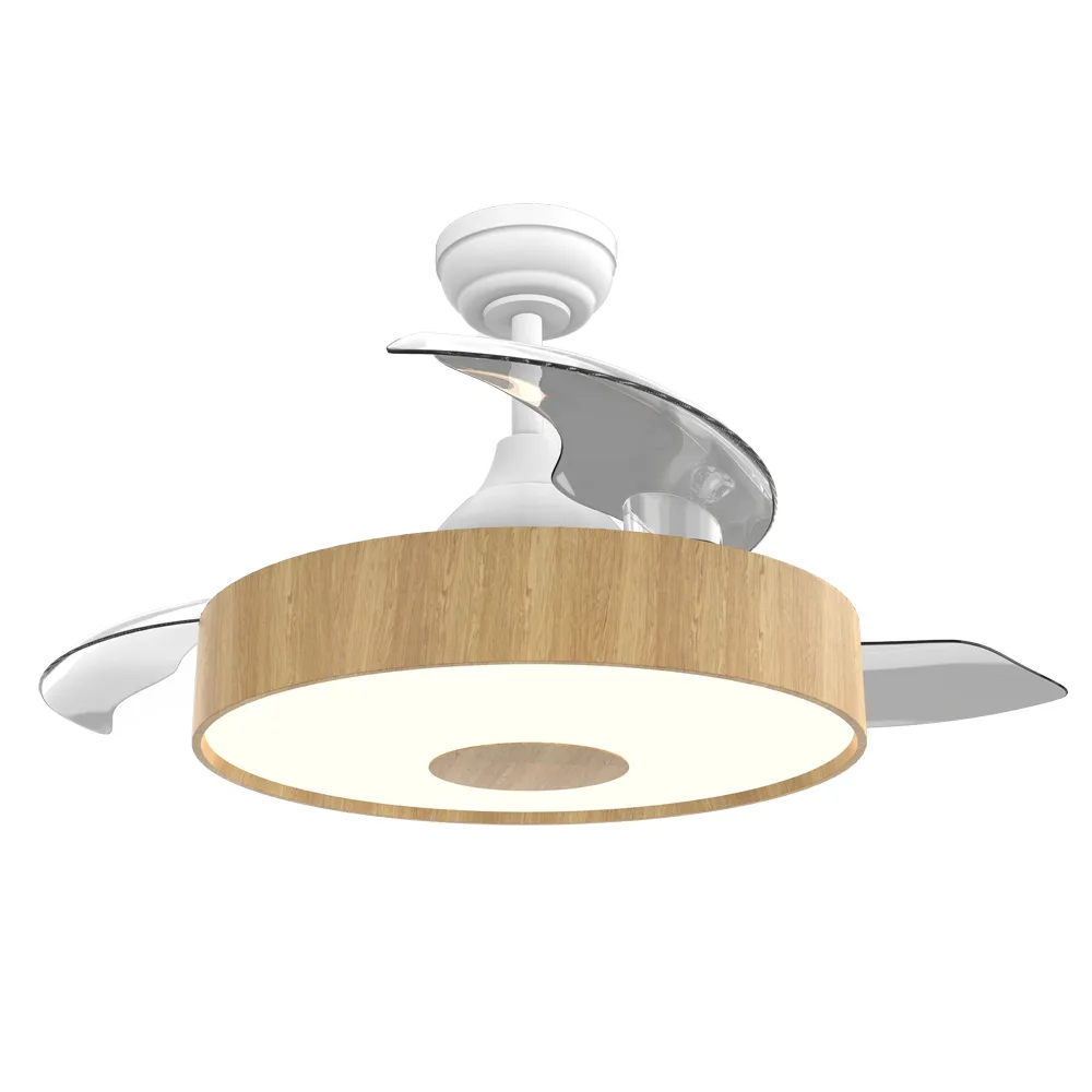 Wood Grain 42-inch Retractable LED Ceiling Fan With Light