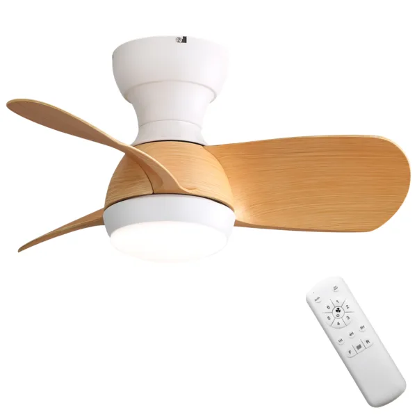 23 Inch White Wood Grain Ceiling Fan With Light And Remote Control ...