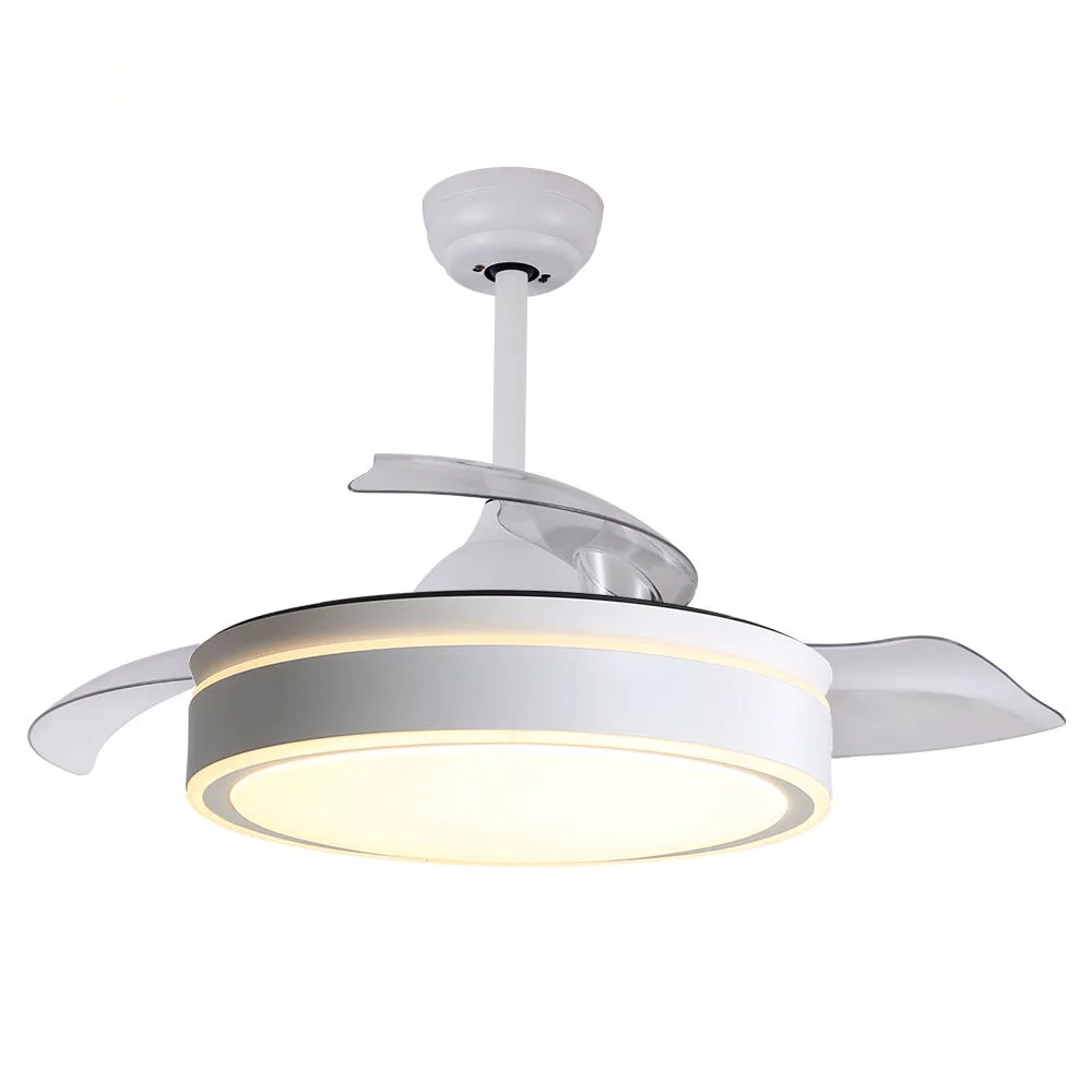 42 Inch Retractable Modern White LED Ceiling Fan Light Kit